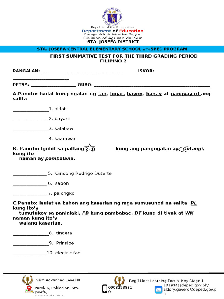 3rd quarter FILIPINO SUMMATIVE | PDF