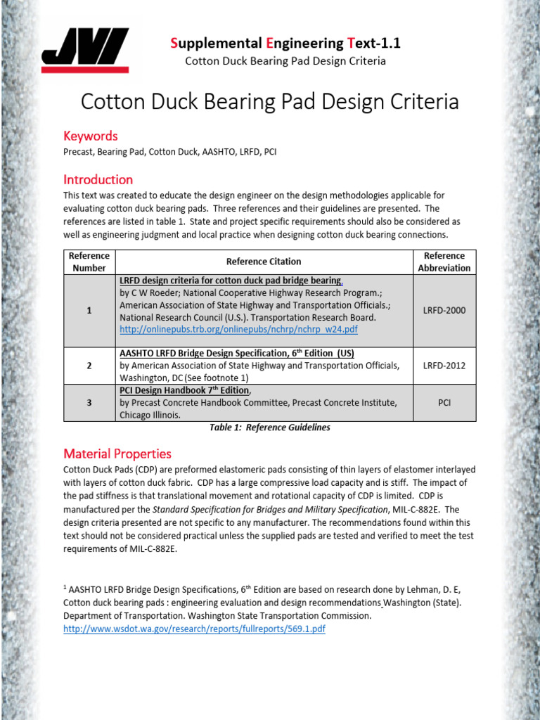 Cotton Duck Bearing Pad Design Guide | PDF | Stress (Mechanics ...