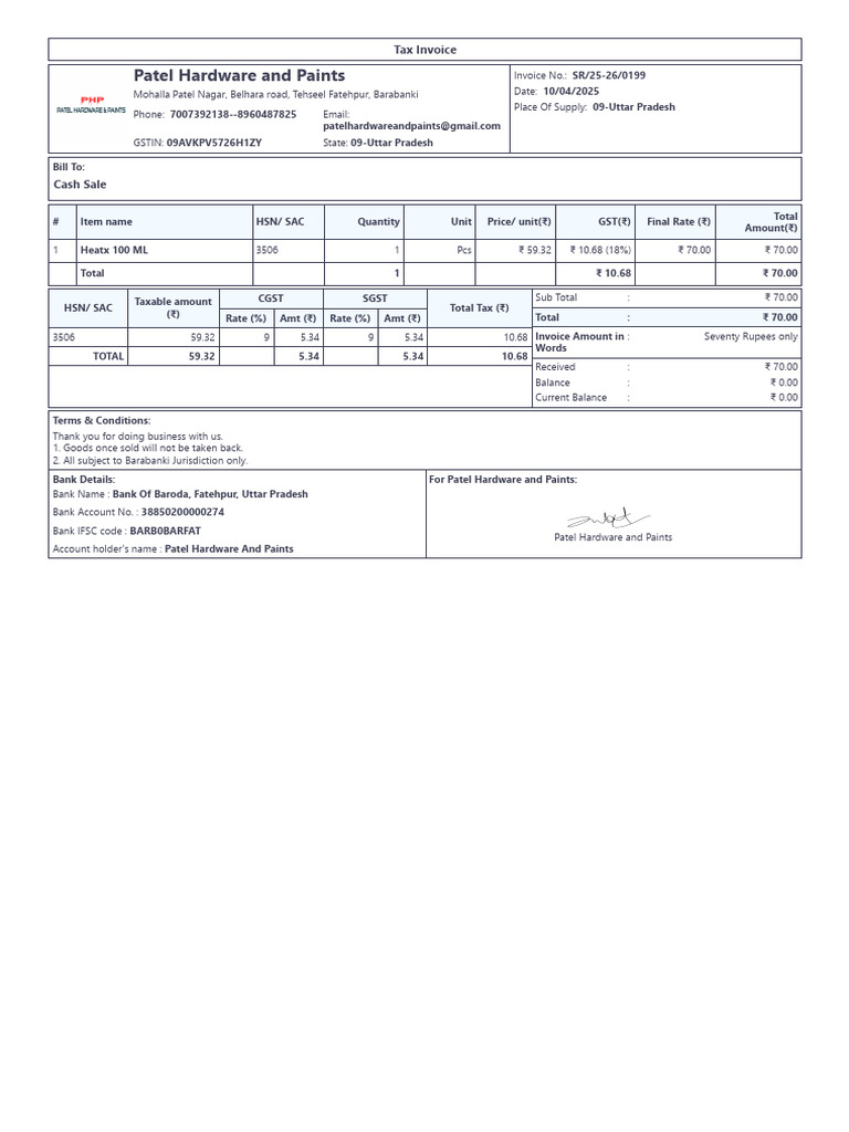 Tax Invoice - SR 25-26 0199 - 10 - 04 - 25 | PDF | Trade | Public Finance