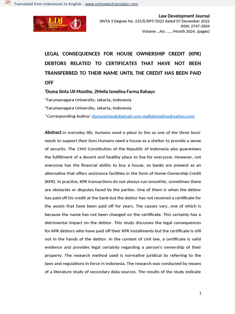 FIX APPROVED Paling Akhir Jurnal Duma - Akibat Hukum - Id.en | PDF | Credit | Finance & Money ...