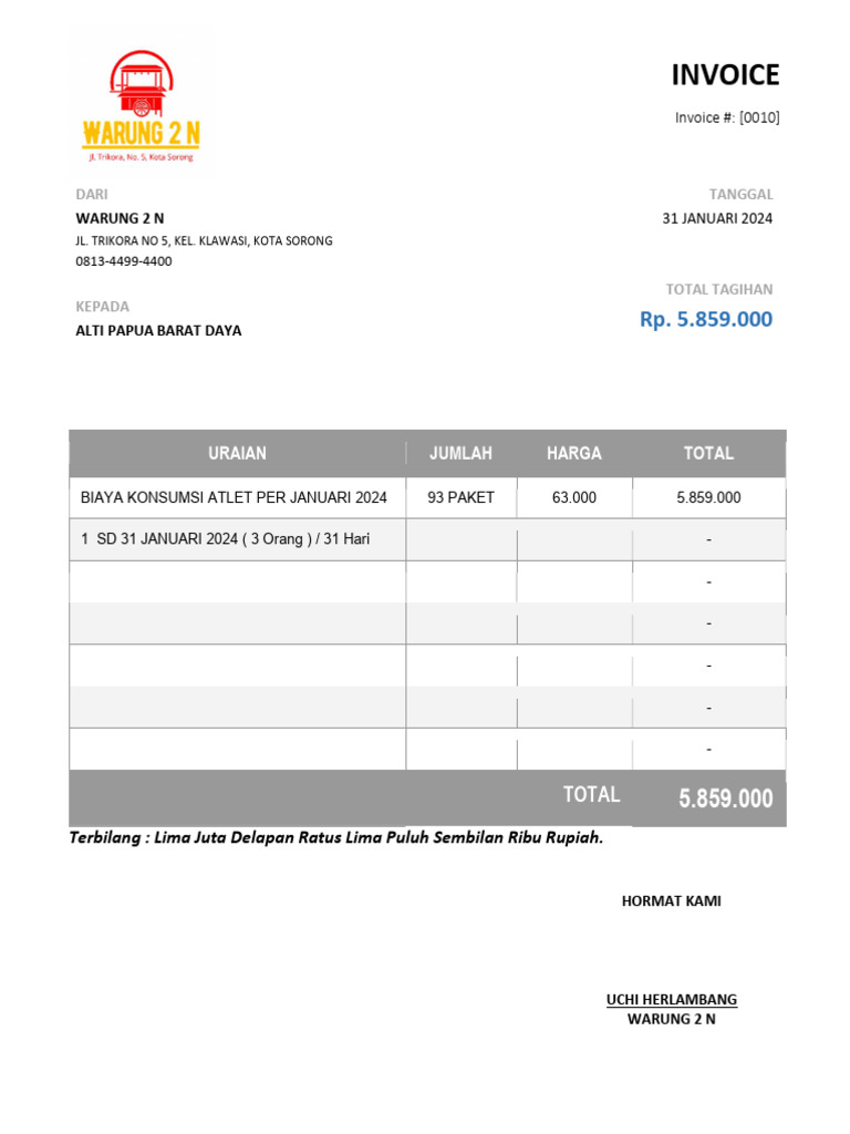 Nota Invoice Rumah Makan | PDF