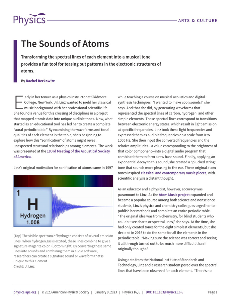 Sonification of Atomic Spectra in Music | PDF | Chemical Elements ...