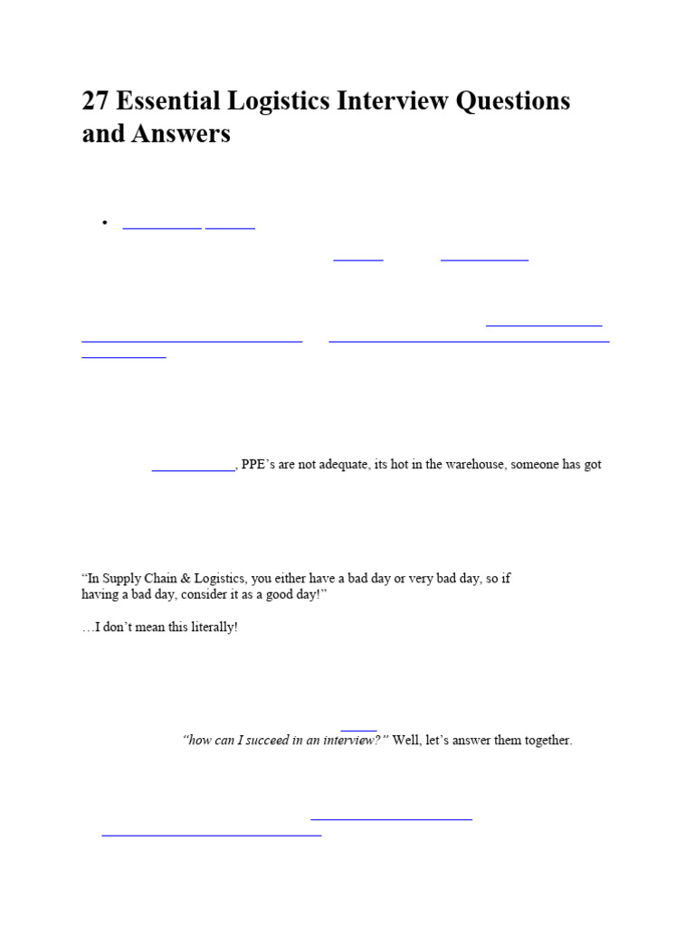 27 Essential Logistics Interview Questions and Answers | PDF ...