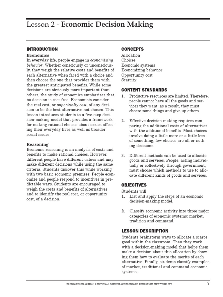 Lesson 2 - 14 Economic Decision Making | PDF | Economics | Decision Making