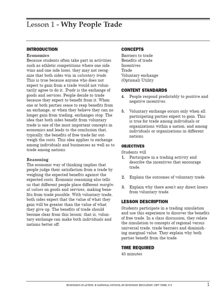 Lesson 1 - 14 Why People Trade | PDF | Utility | Economics