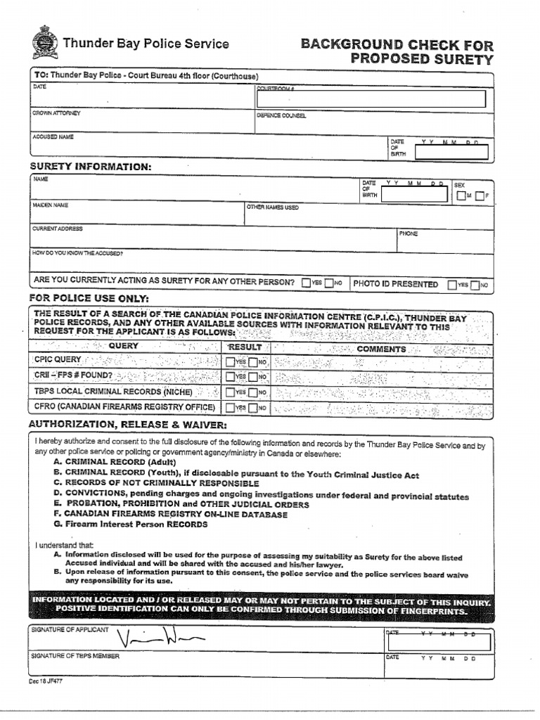 FILLABLE - TBPS Background Check For Proposed Surety | PDF