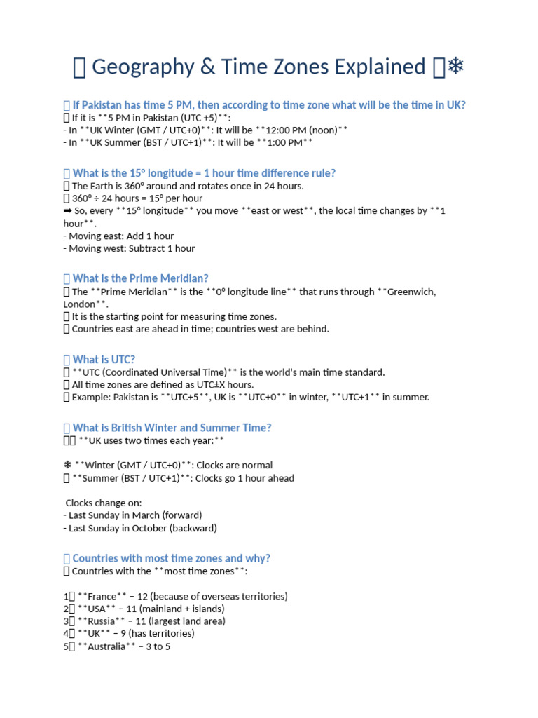 Time Zones: Pakistan and UK Comparison | PDF | Greenwich Mean Time ...