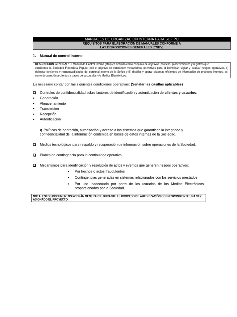 Manuales De Organización Interna Para Sofipo Pdf Autenticación