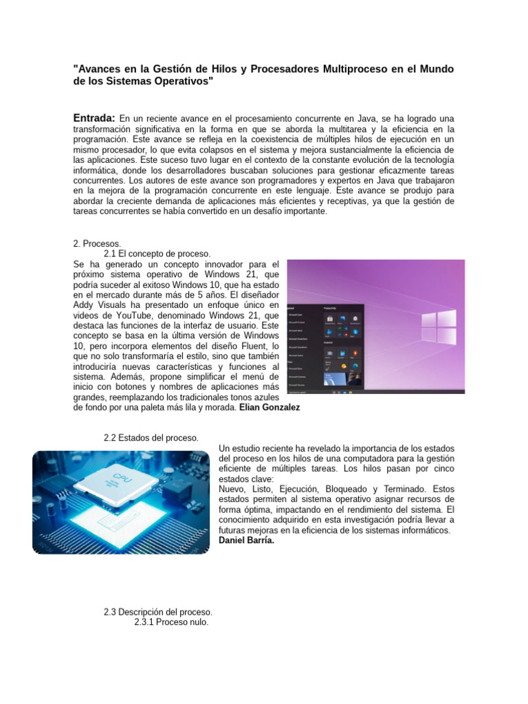 Avances en la Gestión de Hilos y Procesadores Multiproceso en el Mundo de los Sistemas ...