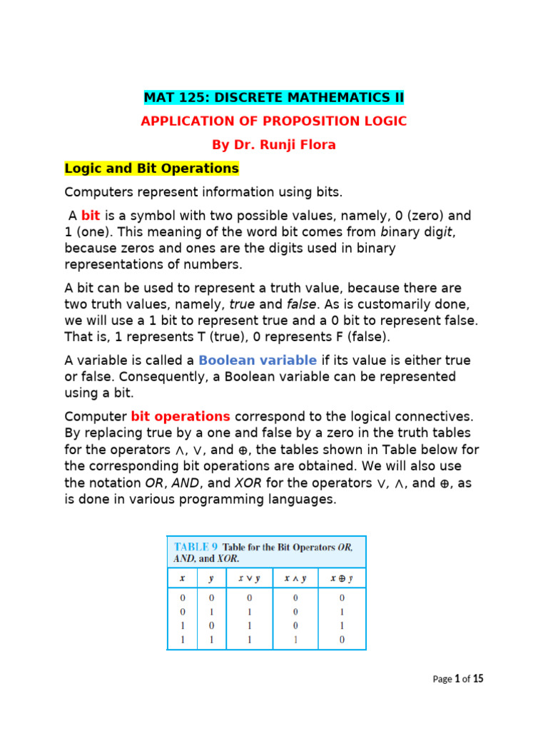 Application of Proposition Logic | PDF | Logic Gate | Bit