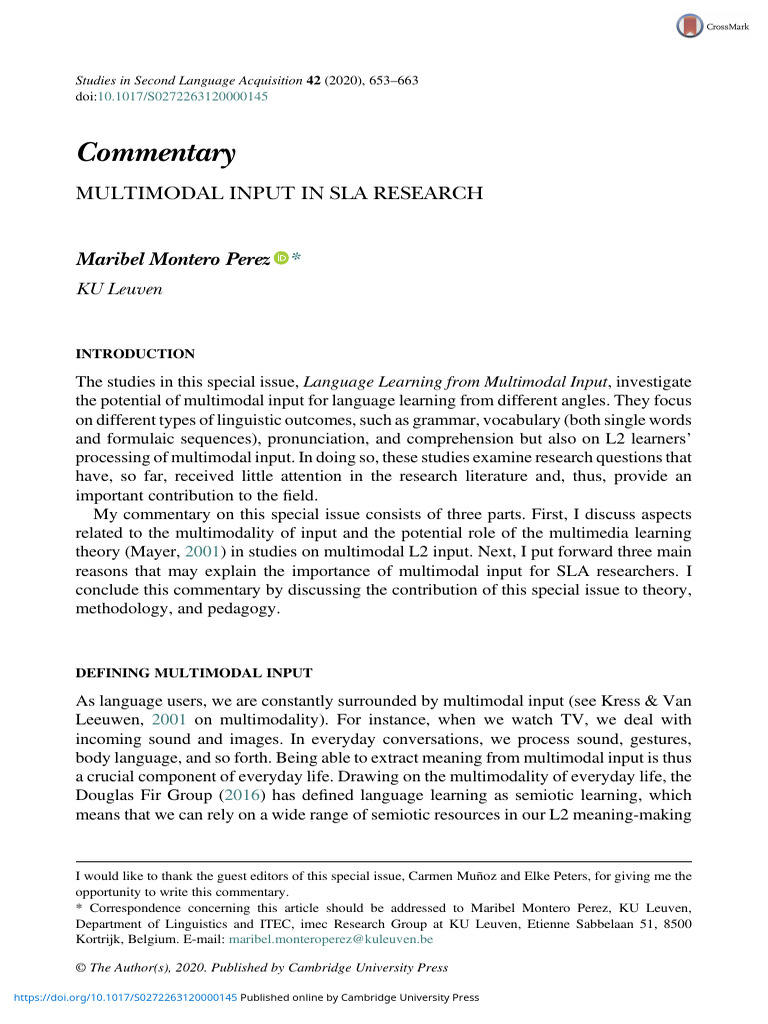 MULTIMODAL_INPUT_IN_SLA_RESEARCH | PDF | Second Language Acquisition | Second Language