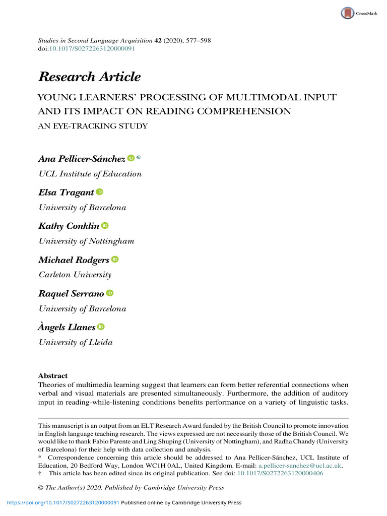 Young Learners Processing of Multimodal Input and Its Impact On Reading Comprehension | PDF ...