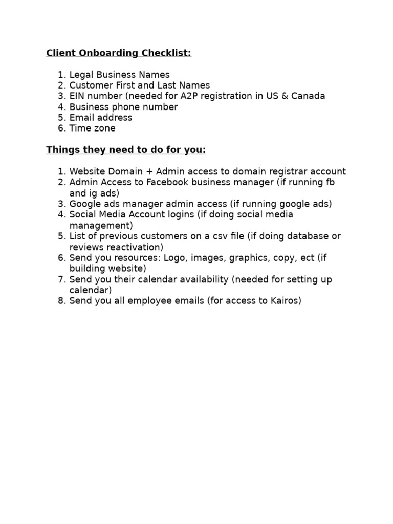 Client Onboarding Checklist | PDF