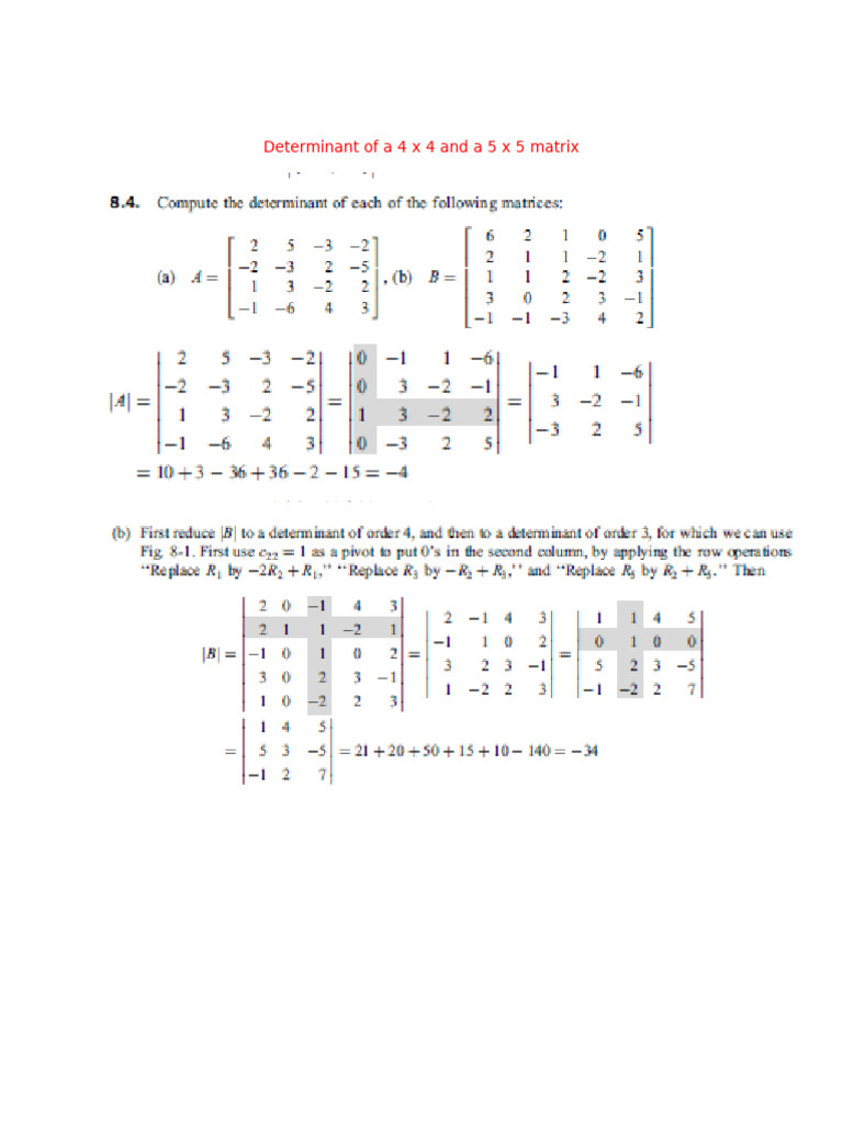 Determinant of a 4 x 4 and a 5 x 5 matrix (1) | PDF