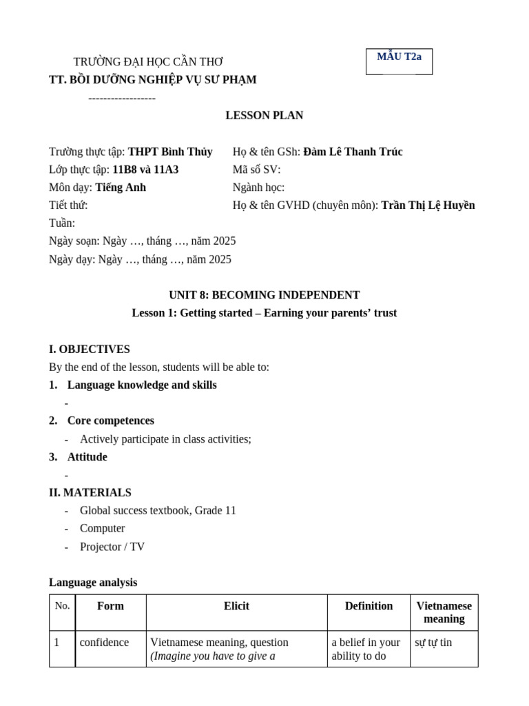 Lesson Plan: Unit 8 - Getting Started | PDF | Vocabulary | Teachers