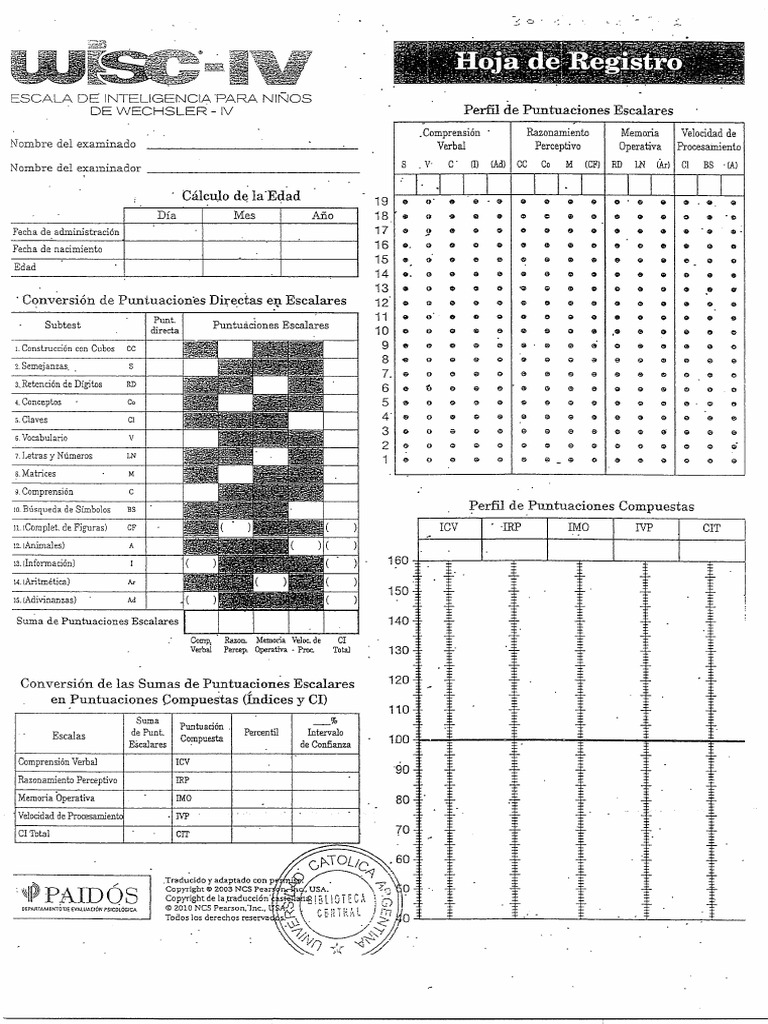 PROTOCOLO WISC IV | PDF