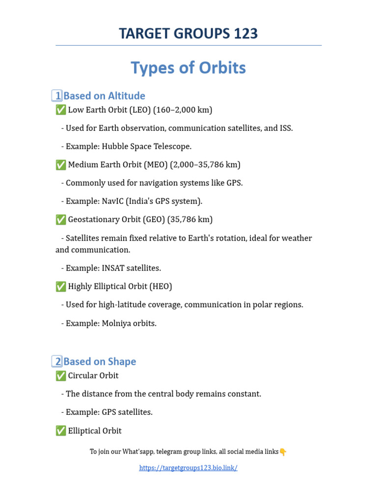 Types of Orbits English Telugu Formatted | PDF