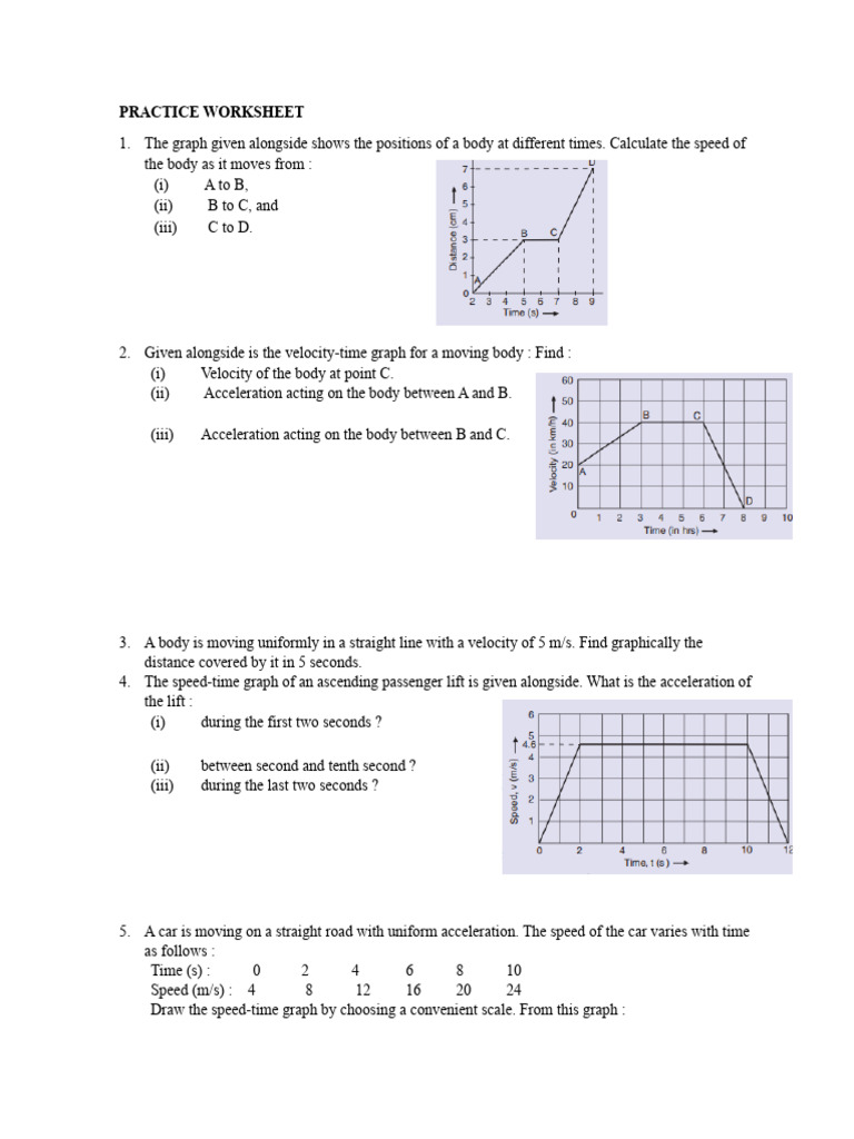 G9 Graph Practice Worksheet | PDF | Speed | Acceleration