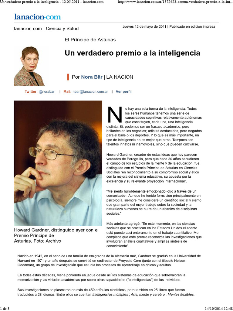 Howard Gardner y las inteligencias múltiples | PDF | Inteligencia ...
