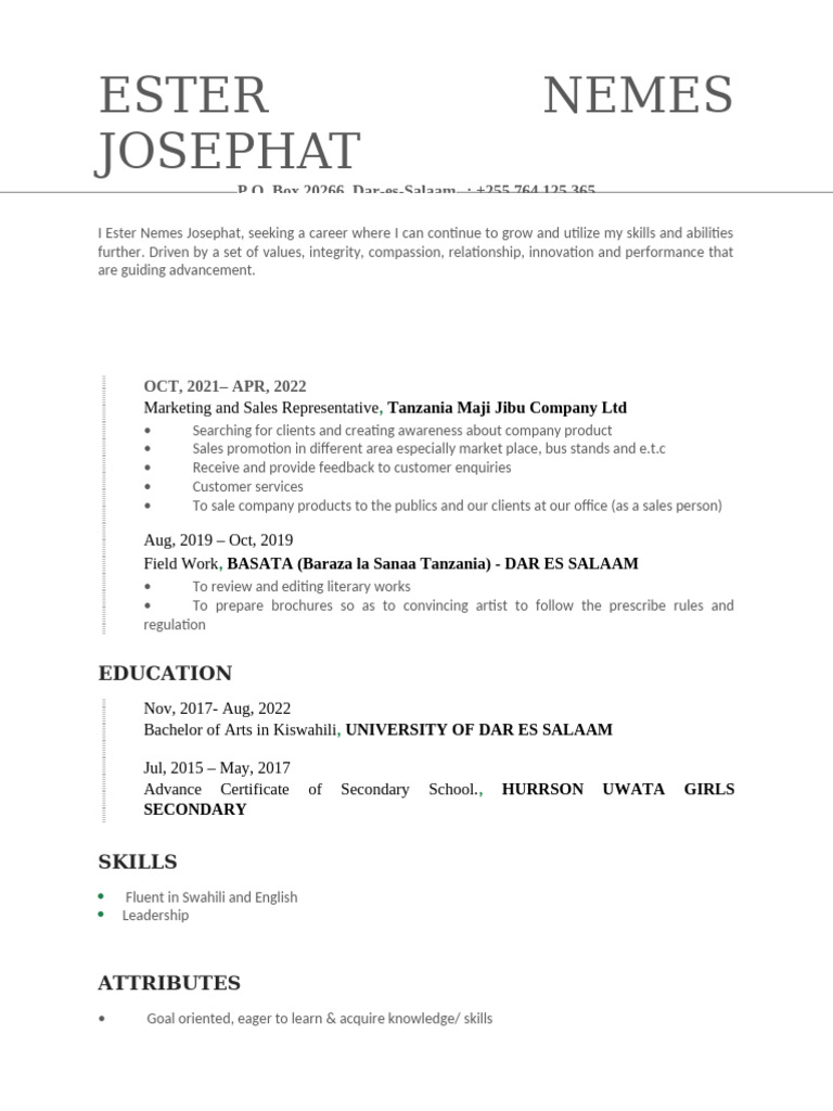 Ester Nemes Josephat-1(Cv) | PDF