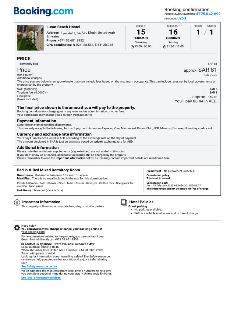 Booking Confirmation | PDF | Payments | Credit Card