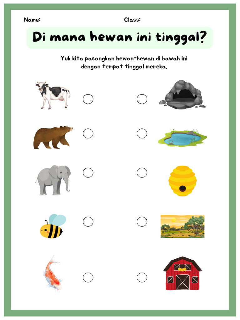 Lembar Kerja Hewan Dan Tempat Tinggalnya Gaya Hijau Berwarna | PDF