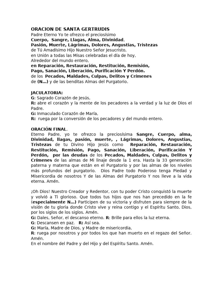 Almas Del Purgatorio Oracion de Santa Gertrudis | PDF | Purgatorio | Cristo (título)