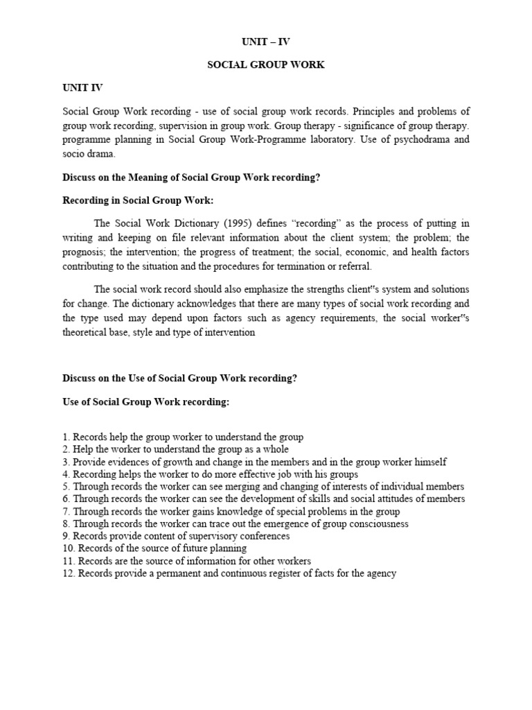 Principles of Social Group Work Recording | PDF | Psychotherapy ...