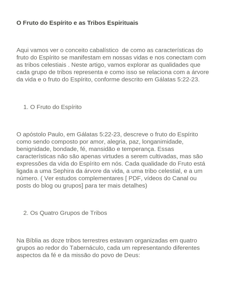 O Fruto Do Espírito e As Tribos Espirituais | PDF | Árvore da vida | Amor