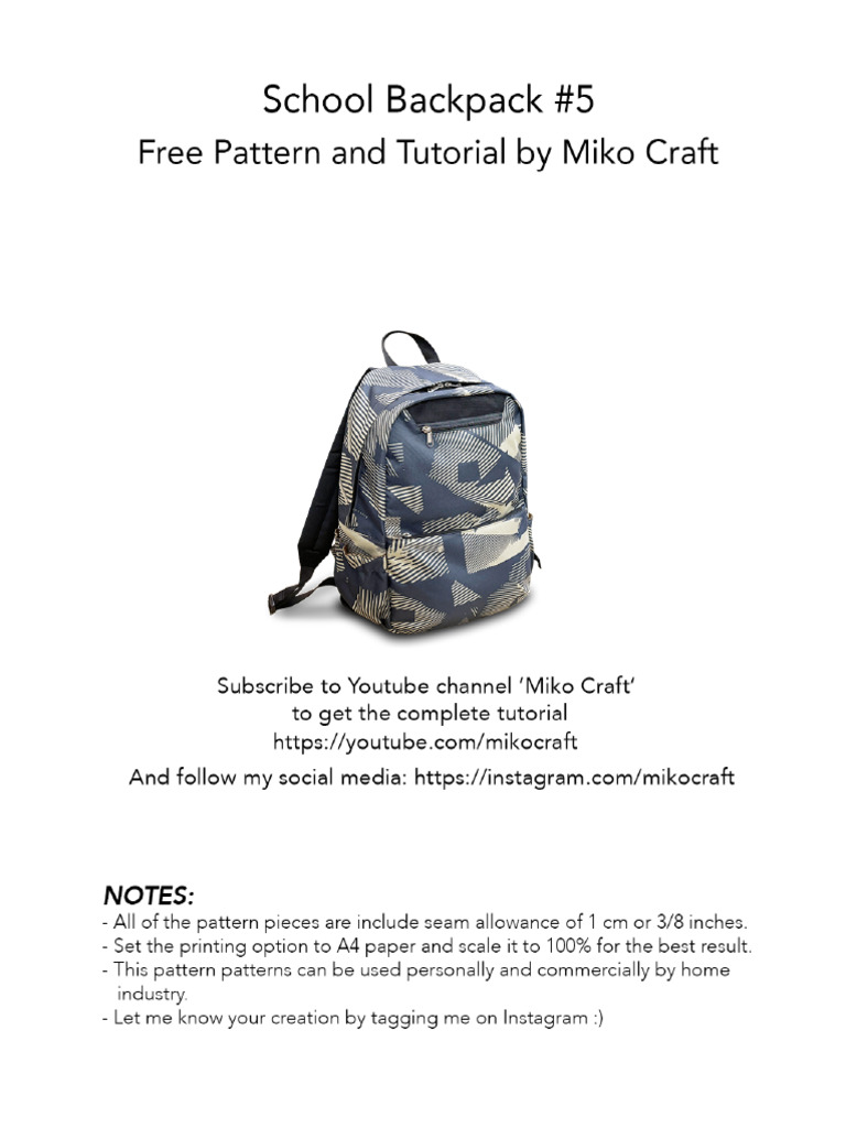 School Backpack #5 - Free Pattern and Tutorial by Miko Craft | PDF