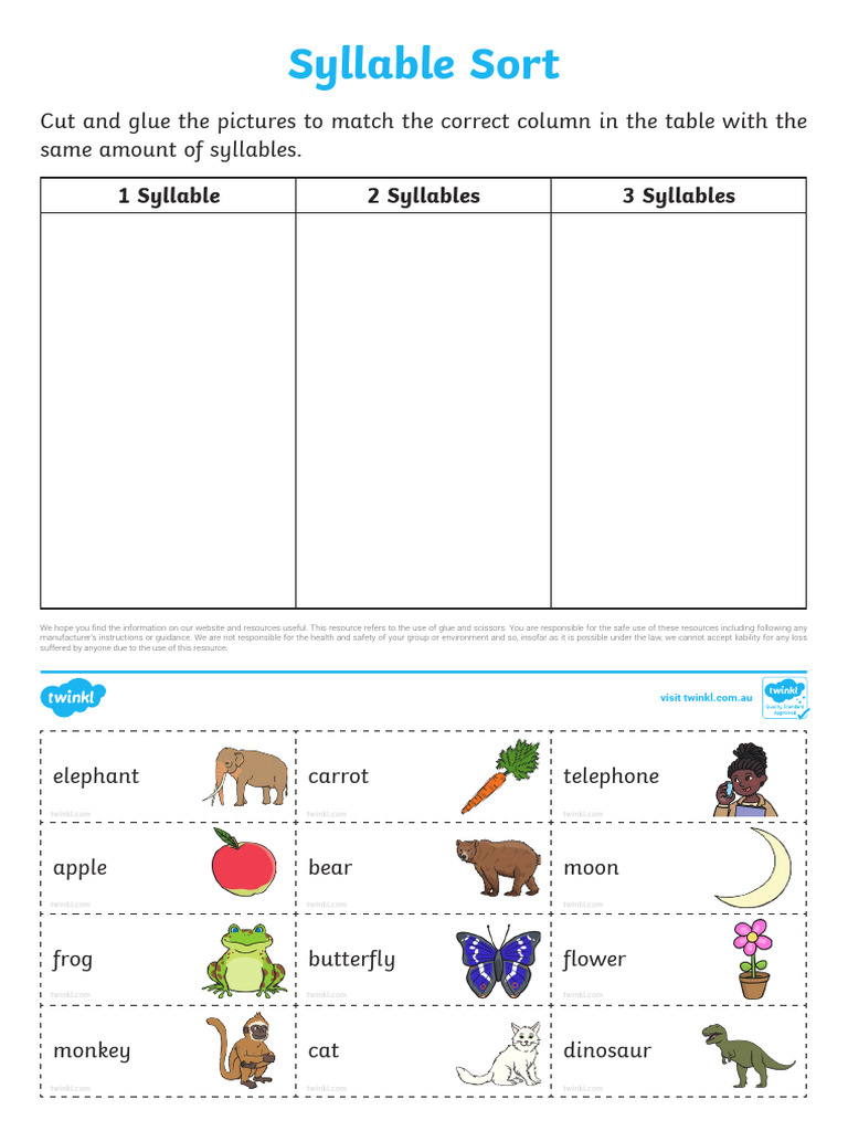 Au L 706 Syllable Sort Worksheet - Ver - 2 | PDF