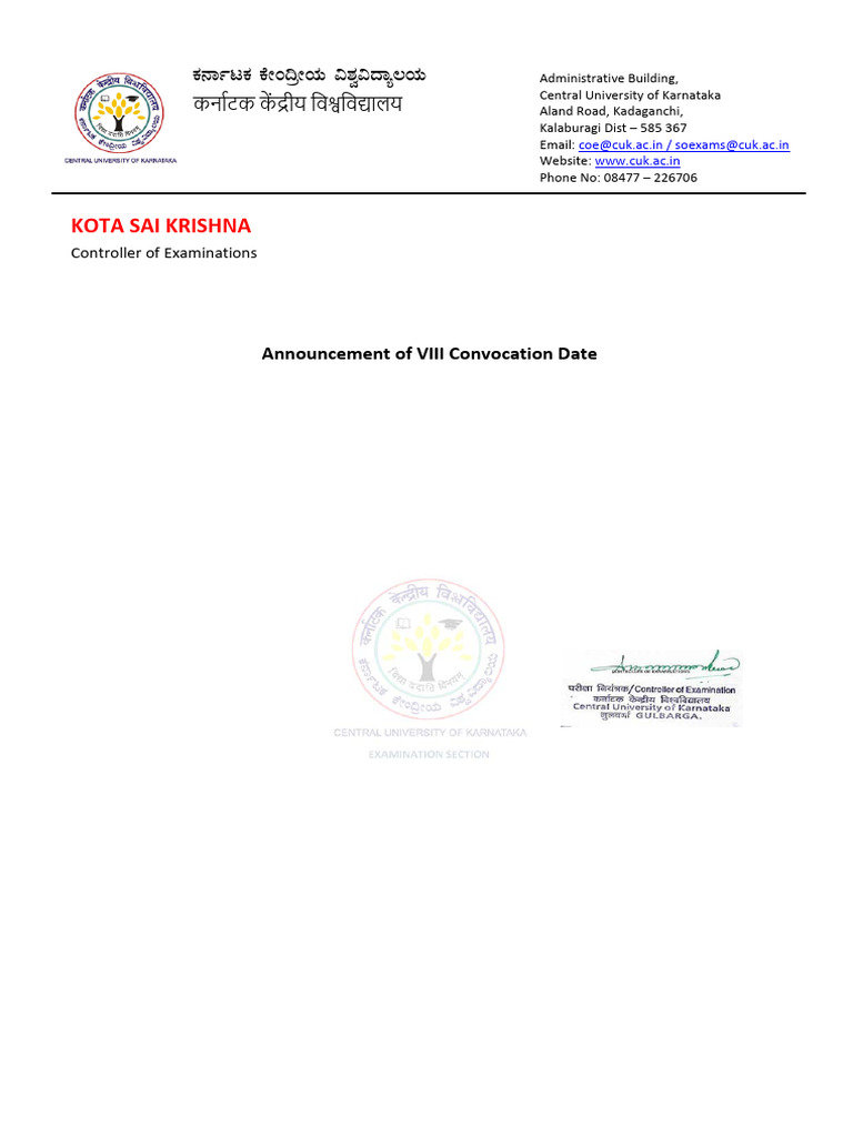 Announcement of VIII Convocation Date | PDF
