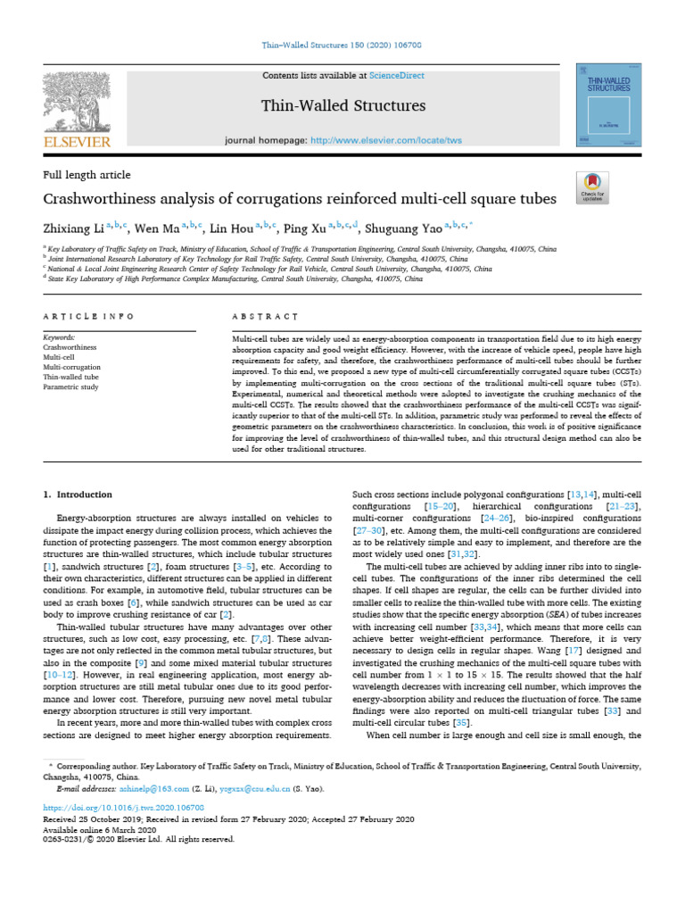 3. Crashworthiness analysis of corrugations reinforced multi-cell square tubes | PDF ...