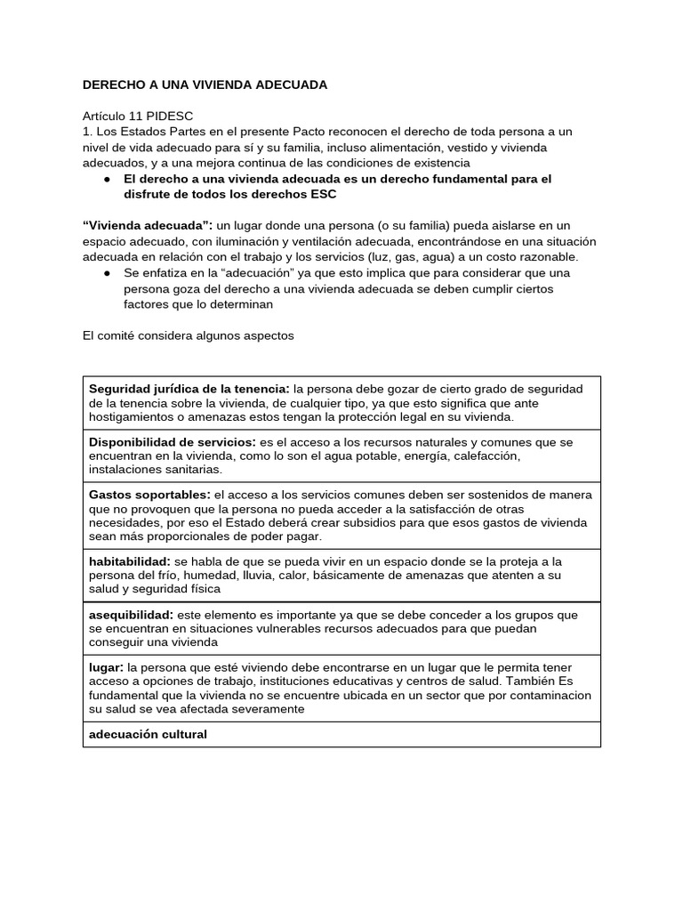 Derecho A Una Vivienda Adecuada | PDF | Barrio residencial | Derecho a la vivienda