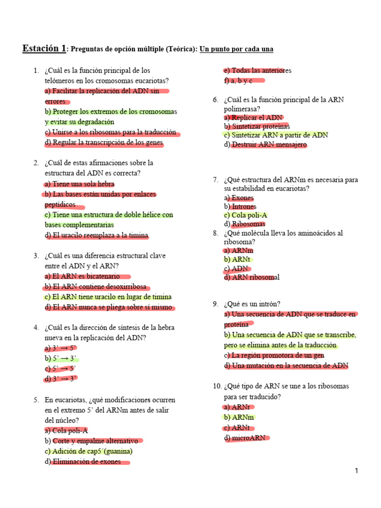 Actividad en Clase - Repaso Parcial 1 | PDF | Rna | Adn