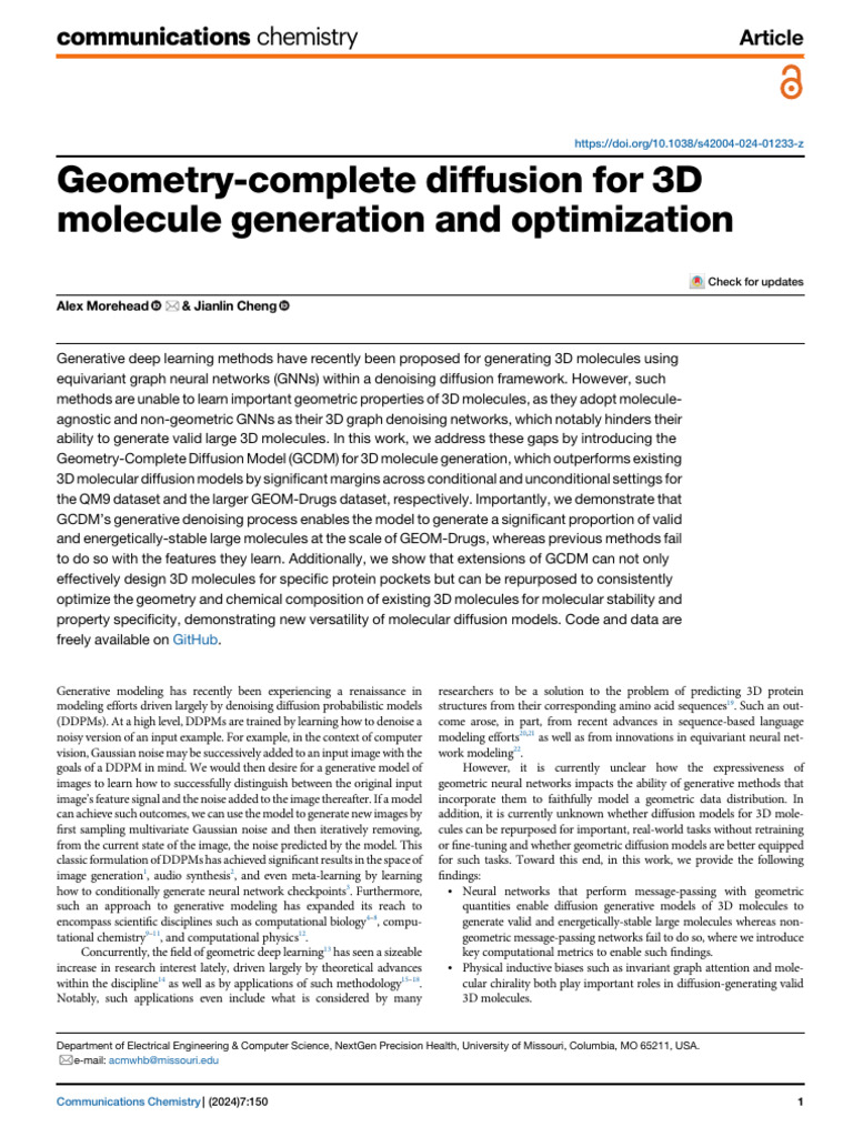 Geometry-Complete Diffusion for 3D Molecules | PDF | Molecules | Proteins