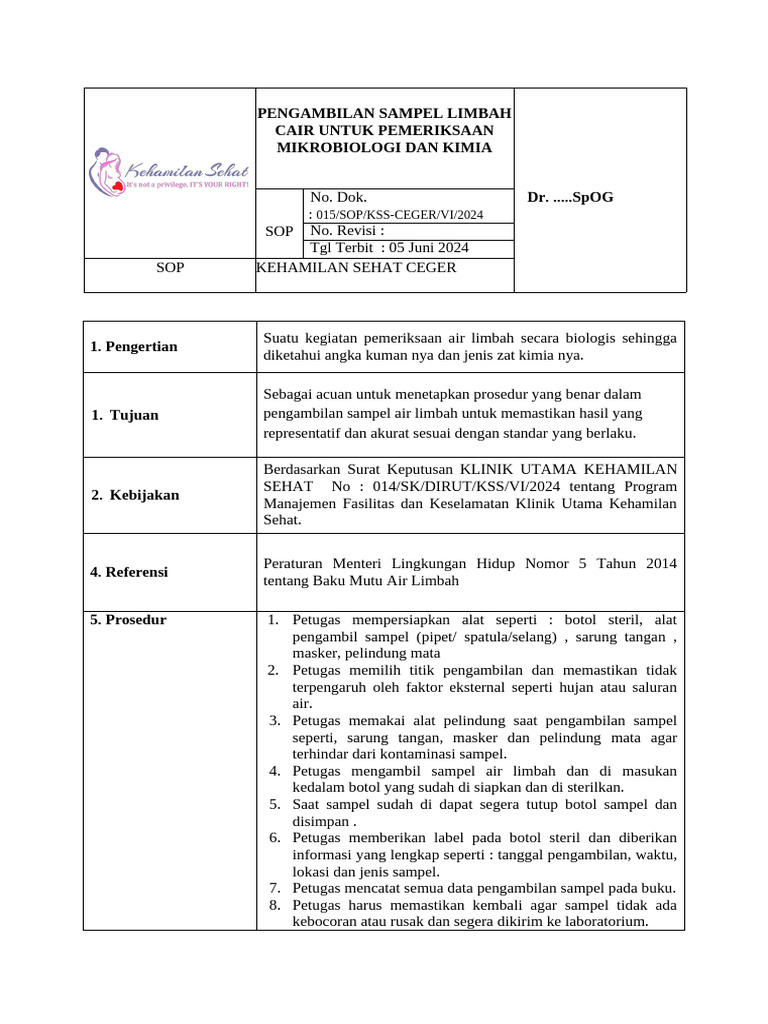 Sop Pengambilan Sampel Air Limbah Dan Ipal | PDF