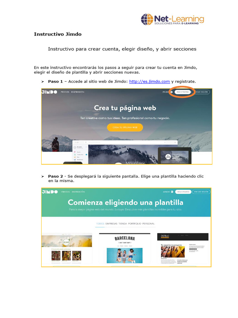 Instructivo Jimdo - IDITICS M1 | PDF | Red mundial | Internet y web