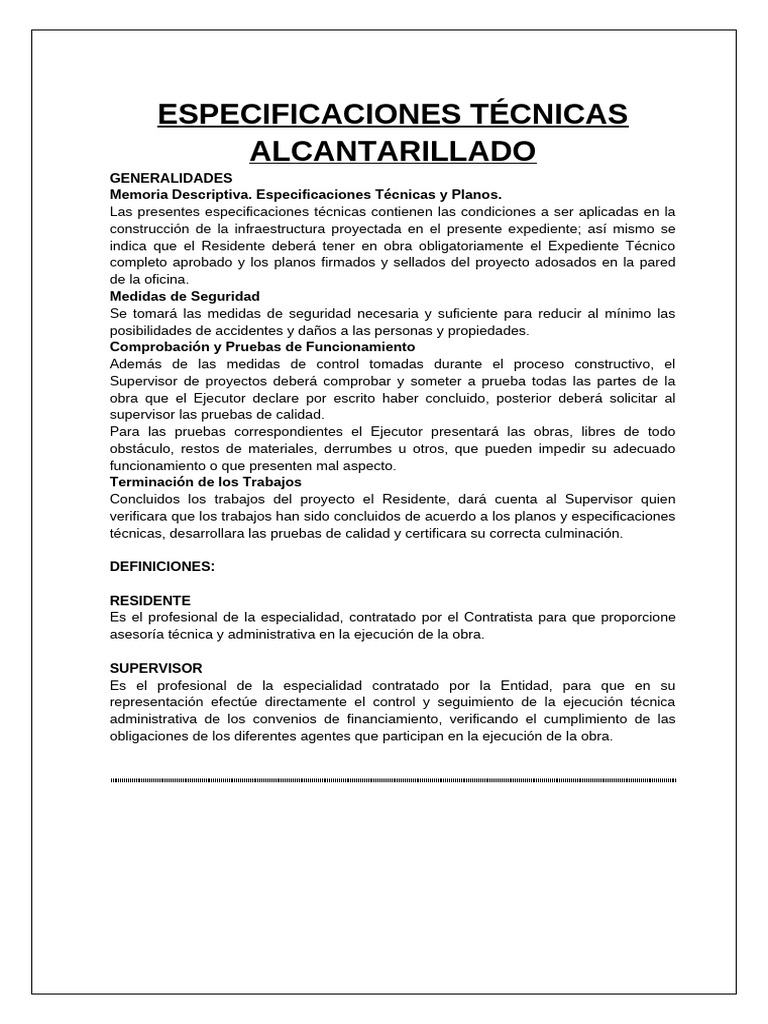 Especificaciones Técnicas de Alcantarillado | PDF | Hormigón | Topografía