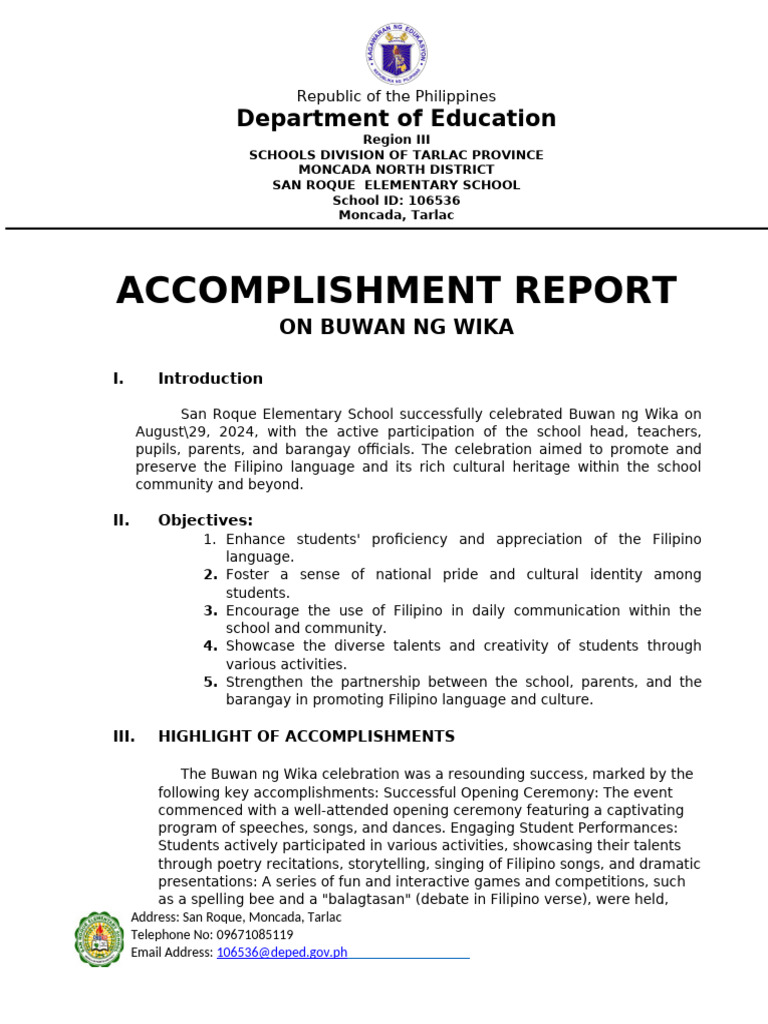 Accomplishment Report Buwan Ng Wika