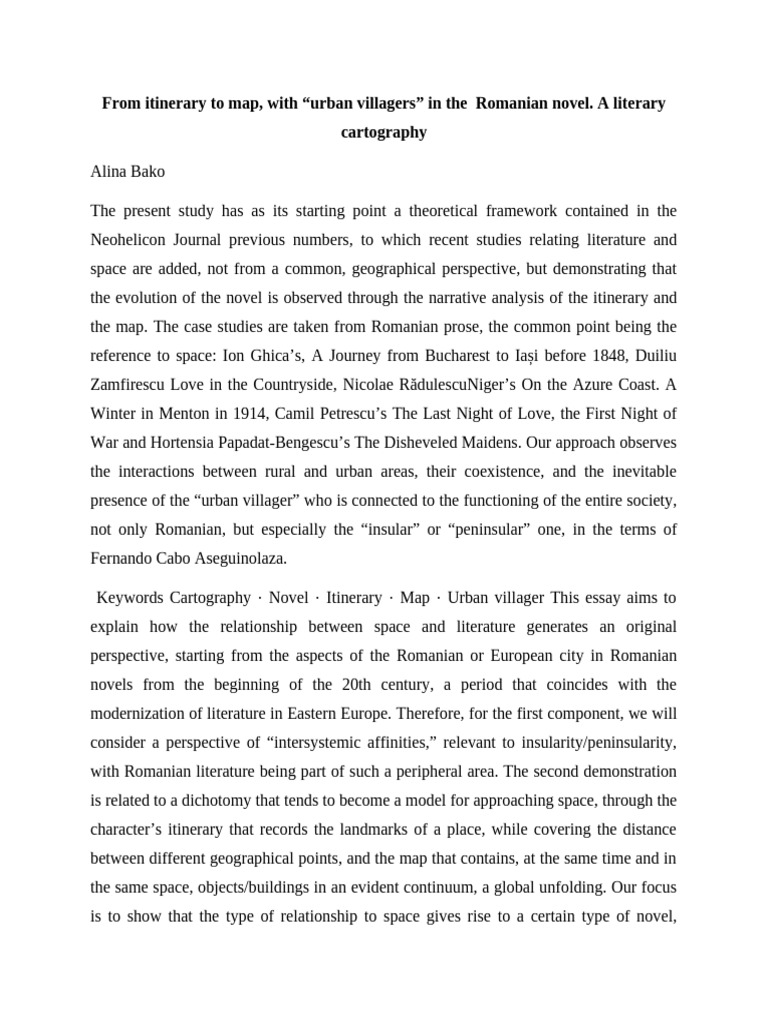 From Itinerary To Map, With Urban Villagers in The Romanian Novel. A ...