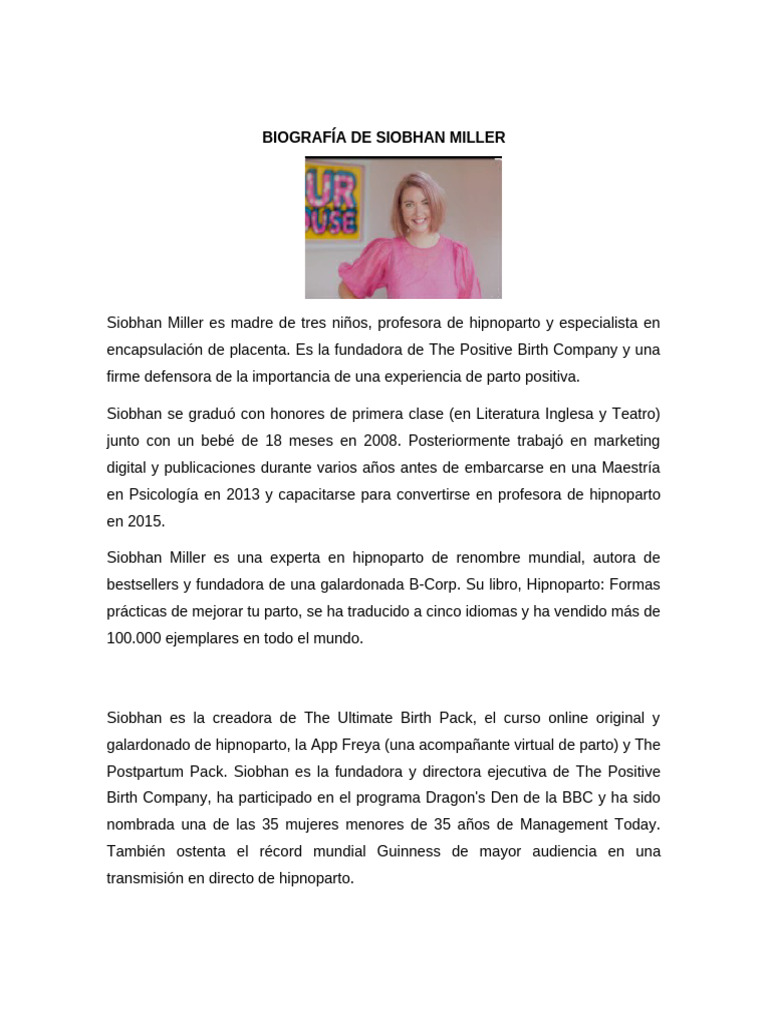 Biografía de Siobhan Miller | PDF | Parto