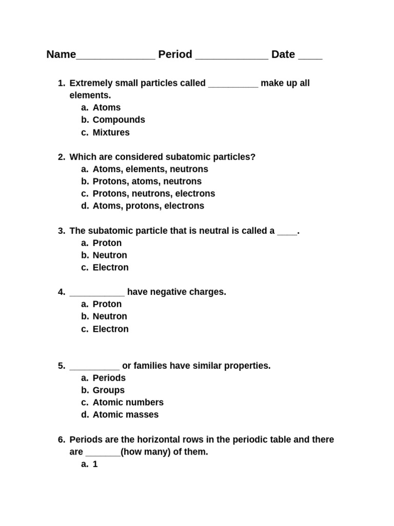 Atoms And The Periodic Table Pdf Atoms Chemical Elements