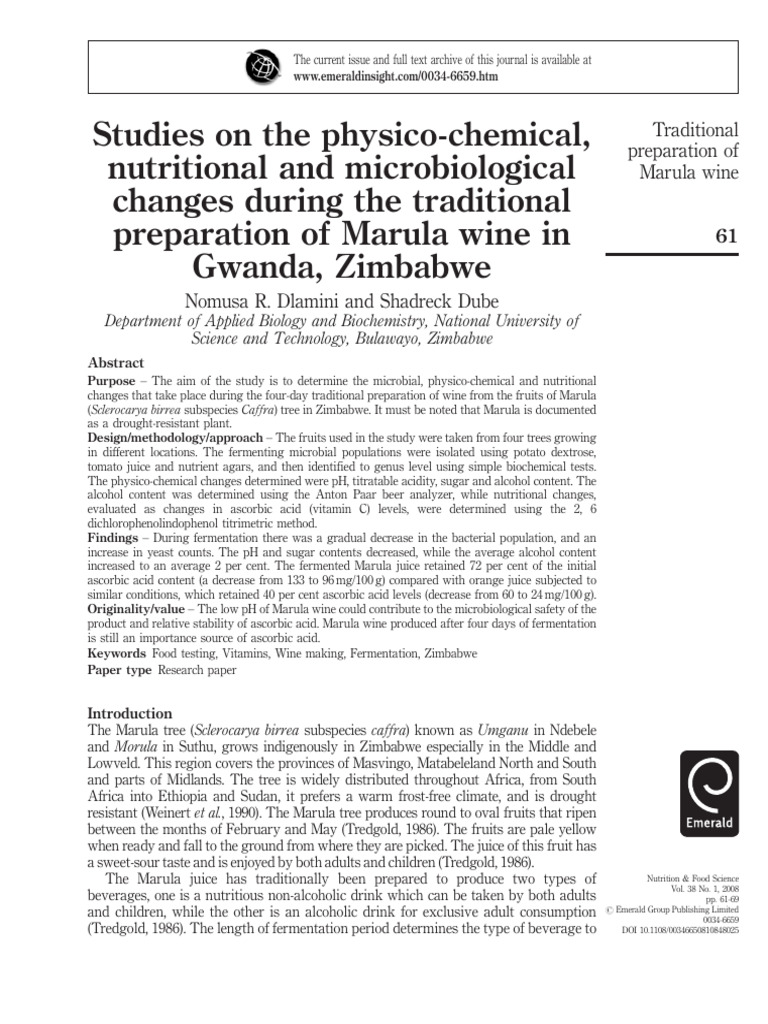 Traditional Marula Wine Preparation Study | PDF | Vitamin C | Fermentation
