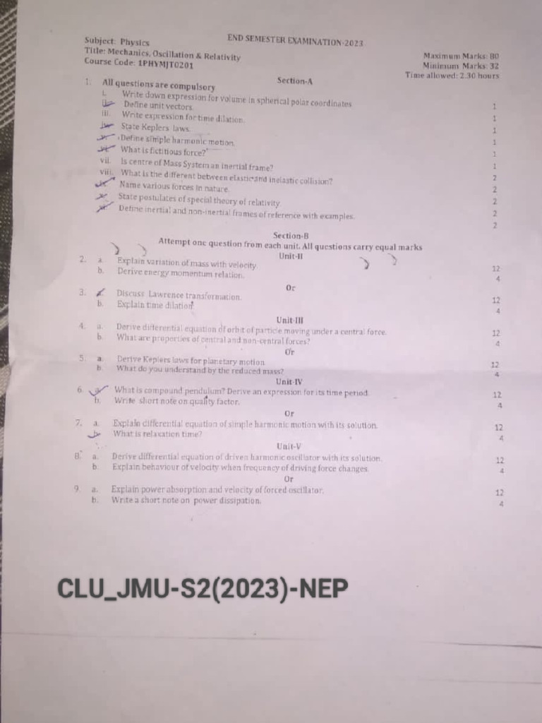 PHY MAJOR CLU_JMU-S2(2023)-NEP | PDF