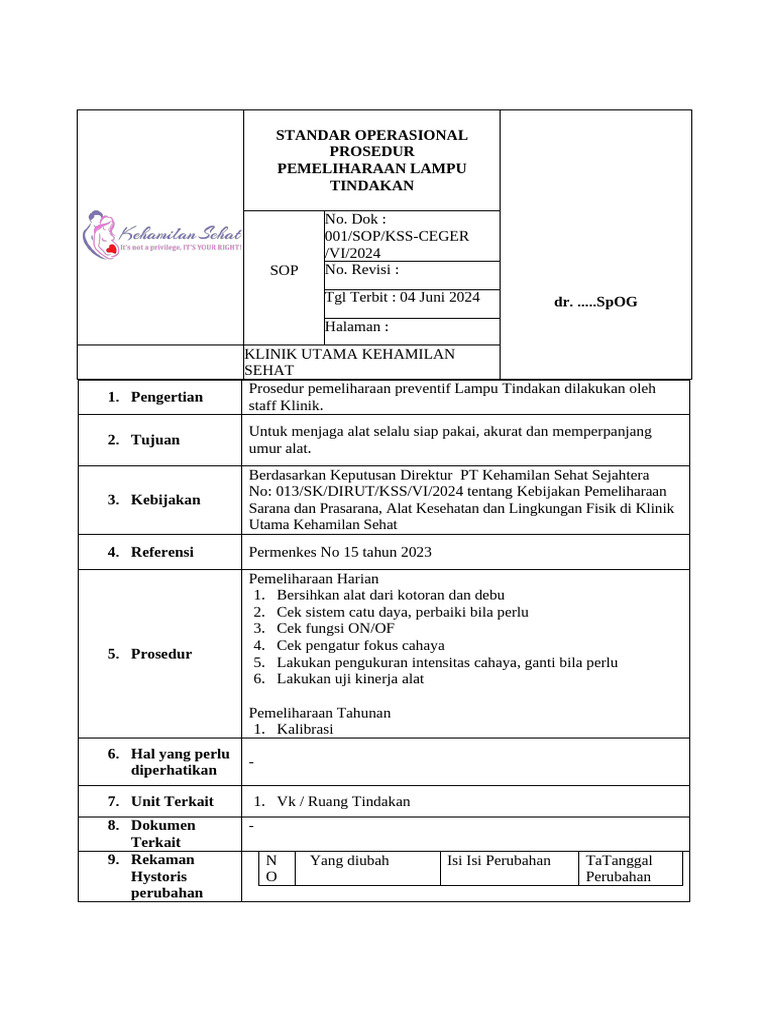 SOP PEMELIHARAAN ALAT MEDIS | PDF