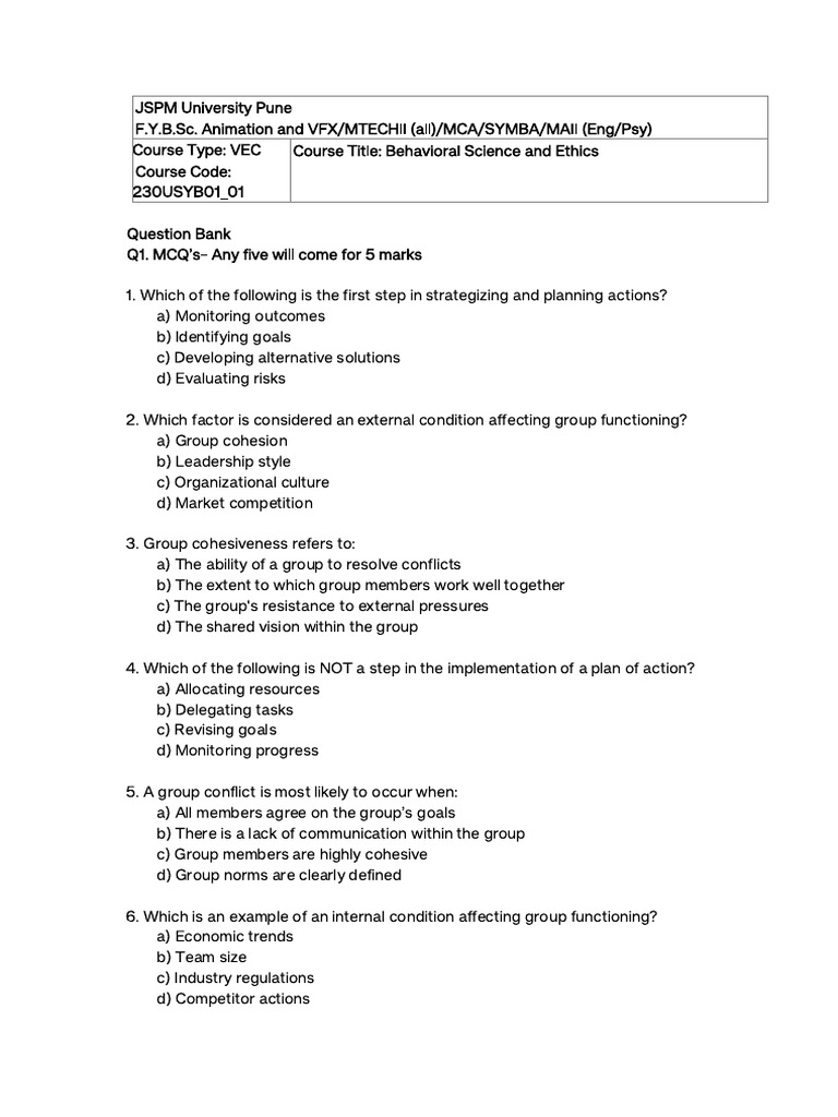 BHSC Imp Questions Unit Exam 2 | PDF | Leadership | Goal