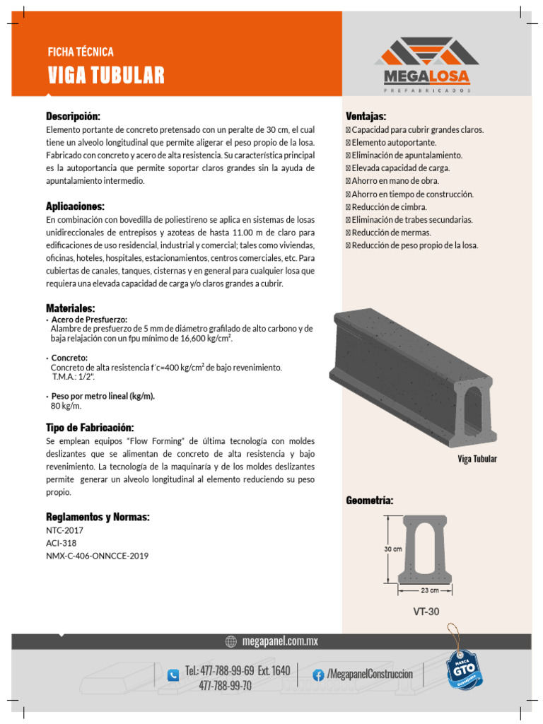 Ficha Tecnica Viga Tubular | PDF | Hormigón | Acero