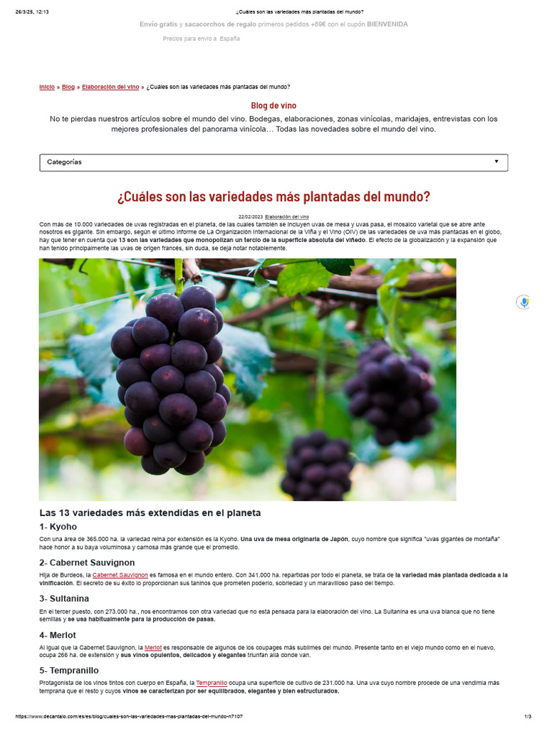 Las variedades más plantadas del mundo | PDF | Vino | Uva
