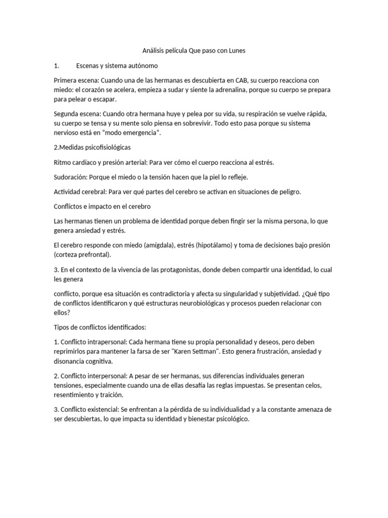 Análisis de "¿Qué pasó con Lunes?" | PDF | Temor | Estrés (biología)